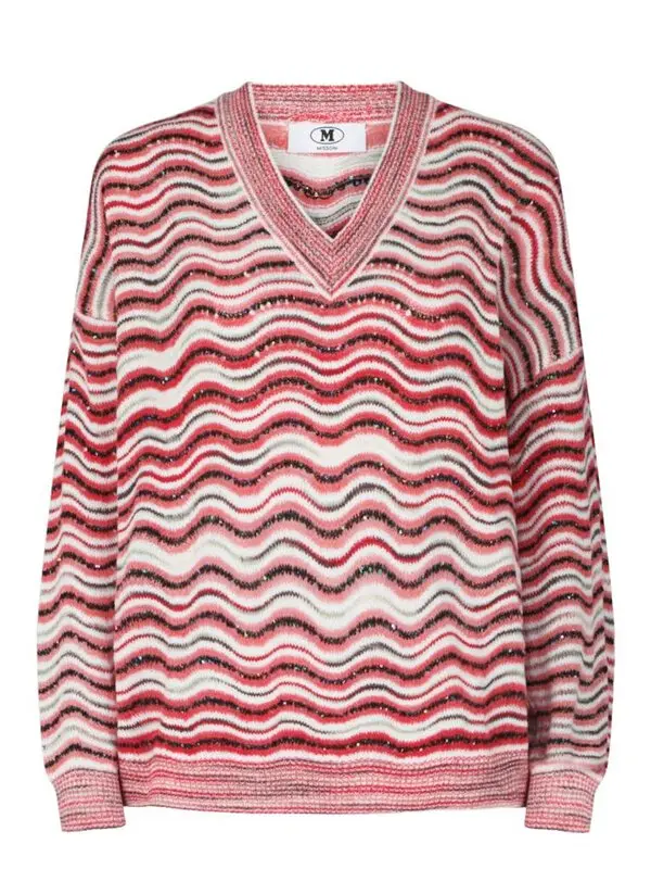 Missoni Sequin Striped Oversized Sweater - Multi Red White Brown