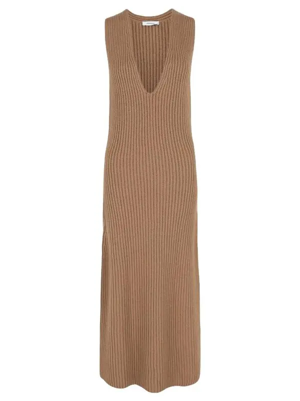 FERRAGAMO Sleeveless Ribbed Knit Dress - Beige