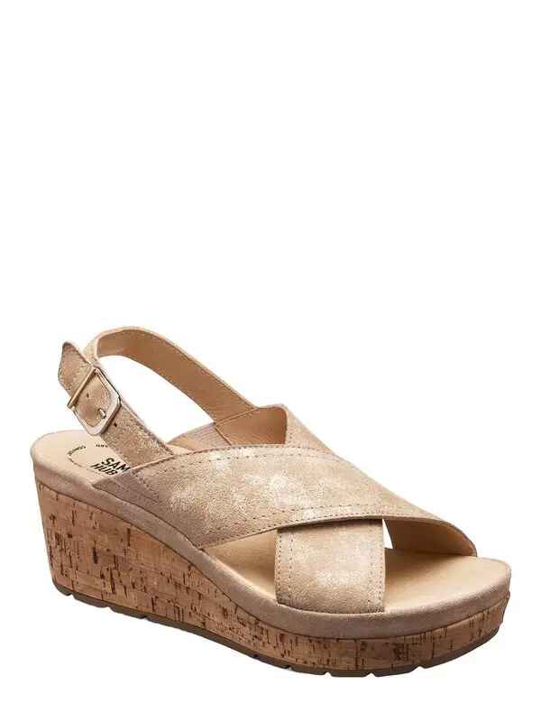Samuel Hubbard Portola Slingback Wedge Sandal - Gold Metallic Suede
