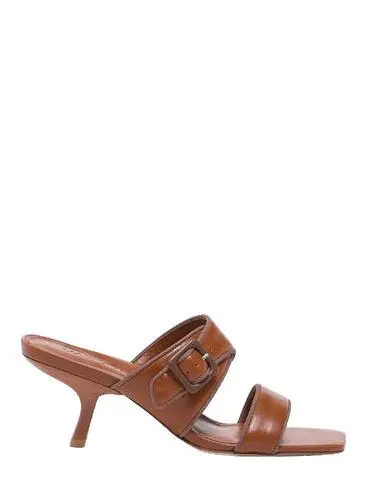 Marion Parke Nappa Slides With Angled Heel - Chestnut