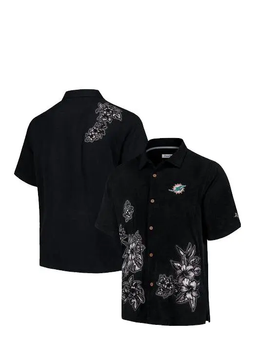 Tommy Bahama Miami Dolphins Hibiscus Camp Button-up Shirt - Black
