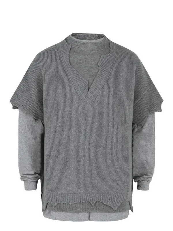 Givenchy Wool Cut And Layer Sweater - Quartz Grey