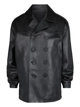 Givenchy Leather Pea Coat - Black