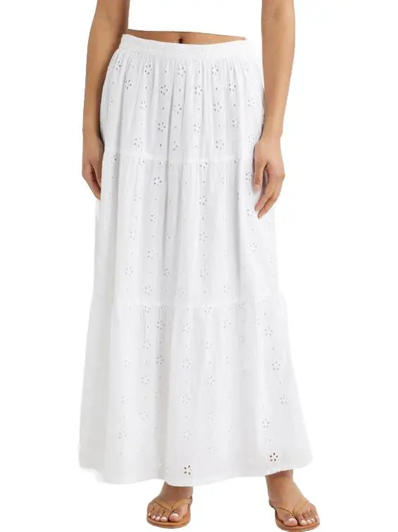 Rip Curl Oasis Broderie Tiered Maxi Skirt - White