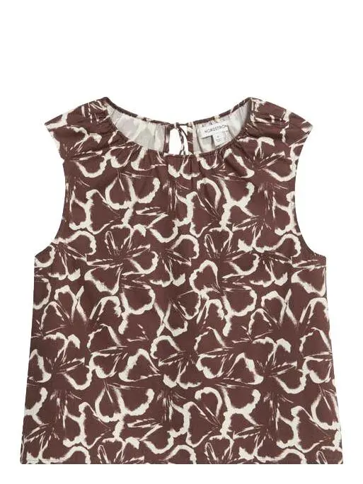 Nordstrom Floral Gathered Neck Poplin Sleeveless Top - Brown Floating Ginko