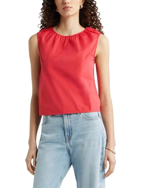Nordstrom Floral Gathered Neck Poplin Sleeveless Top - Red Saucy