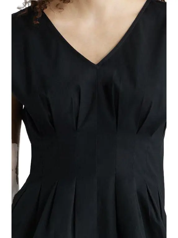 Nordstrom Pleated V-neck Poplin Top - Black