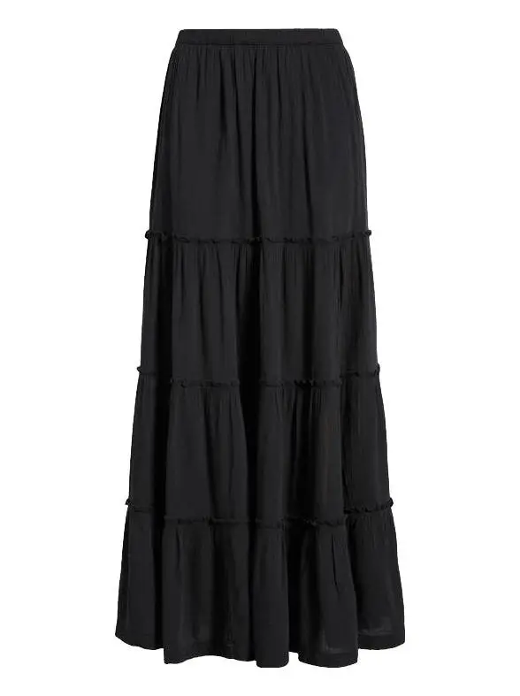 Bp. Tiered Linen Blend Crinkled Gauze Maxi Skirt - Black