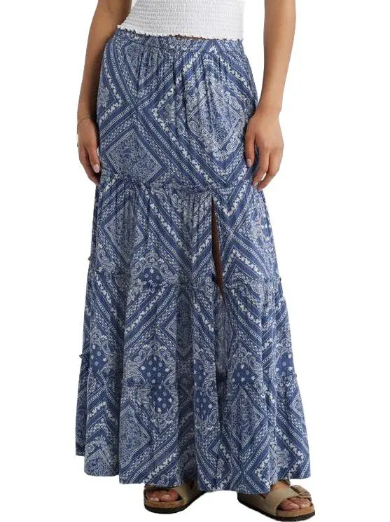 Bp. Tiered Maxi Skirt - Blue Ivory Bandana