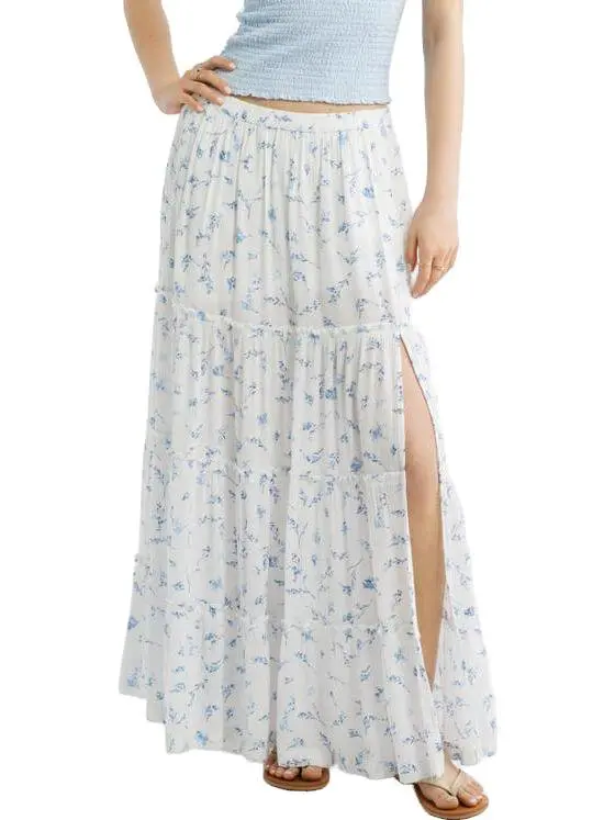 Bp. Tiered Maxi Skirt - Ivory- Blue Meredith Bloom