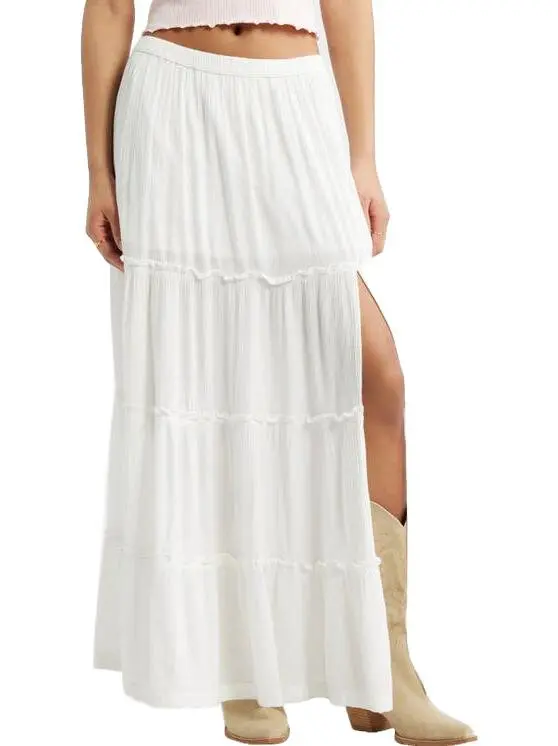 Bp. Tiered Linen Blend Crinkled Gauze Maxi Skirt - Ivory