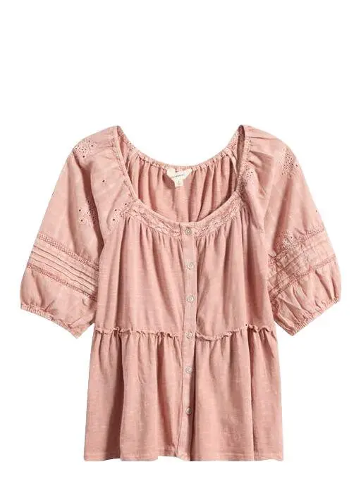 Lucky Brand Jersey Babydoll Top - Peach Beige