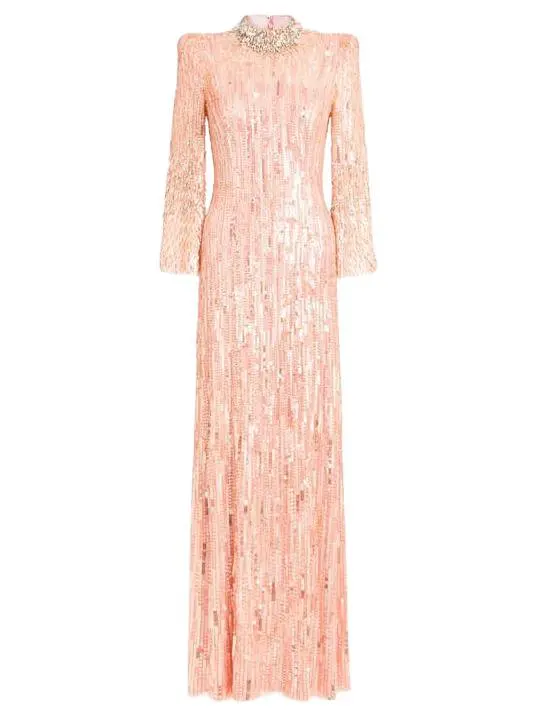 Jenny Packham Sequin-embellished Column Gown - Peach Fizz