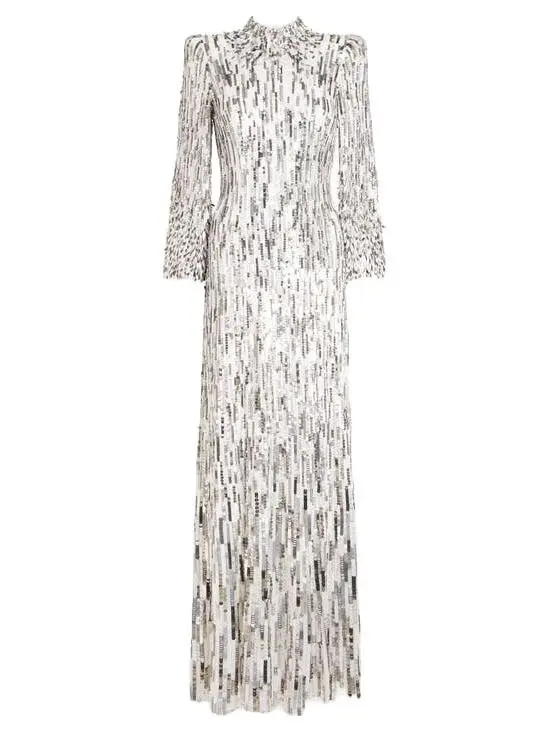 Jenny Packham Sequin-embellished Column Gown - White