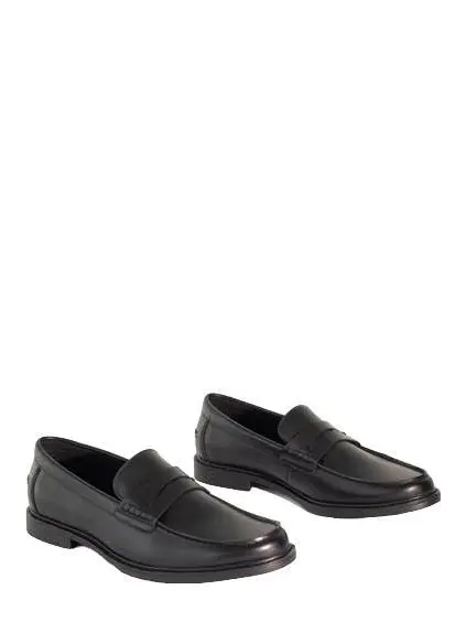 UNCUT Hutch Moc Toe Stitching Penny Loafer - Black Smooth Pu