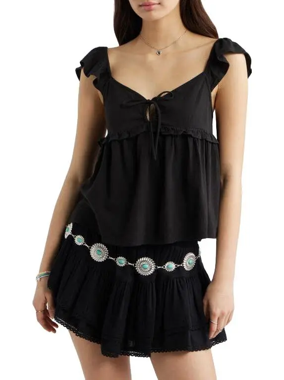Bp. Tie-front Flutter-sleeve Babydoll Top - Black