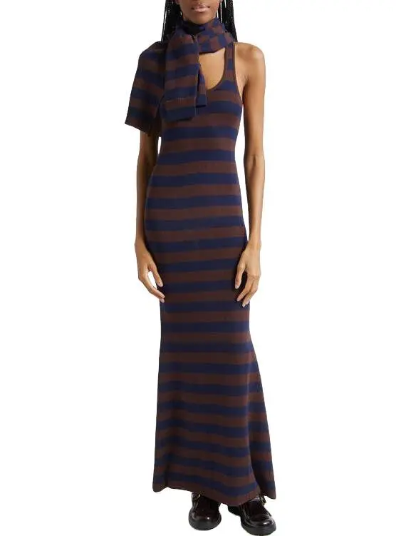 Monse Stripe Back Knot Maxi Sweater Dress - Midnight/teak
