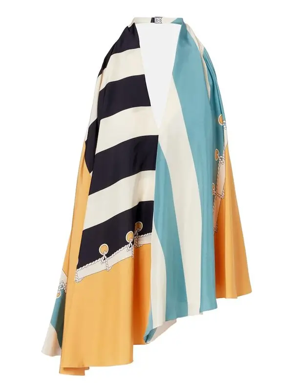 Loewe Printed Asymmetric Halterneck Silk Top - Multicoloured