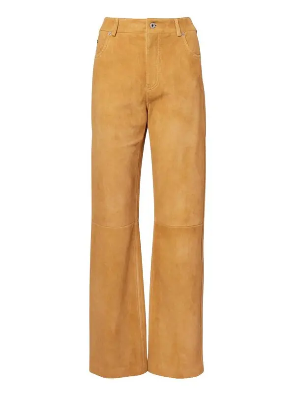 Loewe Straight Leg Suede Trousers - Brown