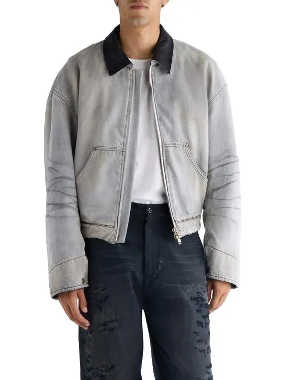 Acne Studios Faded Denim Jacket With Leather Collar - White/black