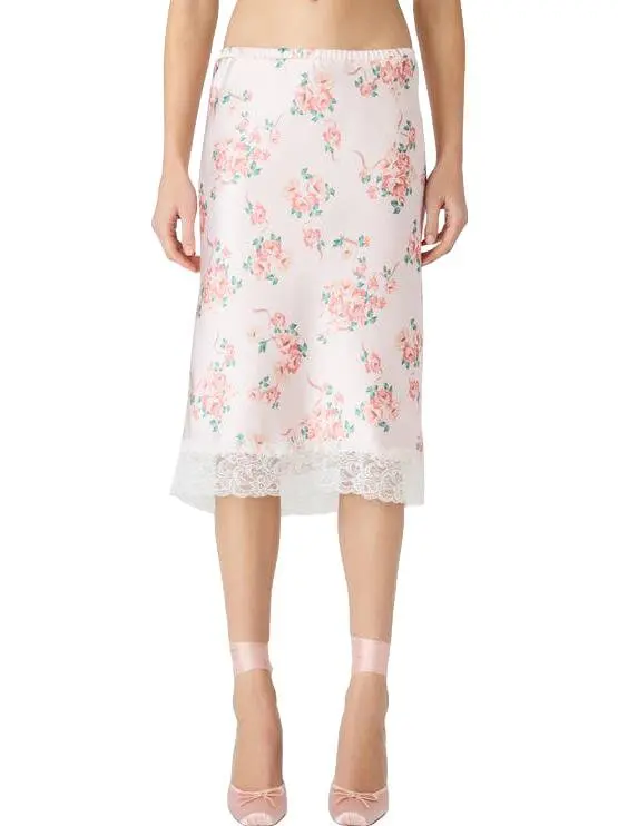 Steve Madden Alayna Floral Satin High-low Skirt - Peach Romance