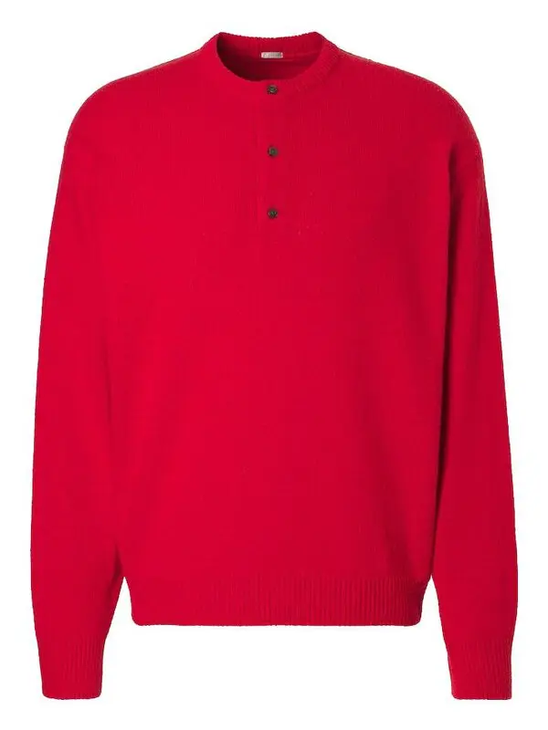 A.PRESSE Ribbed Silk Buttoned Sweater - Red