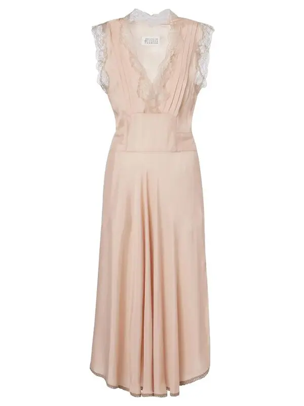 MAISON MARGIELA Belted Lace-trimmed Midi Dress - Pink