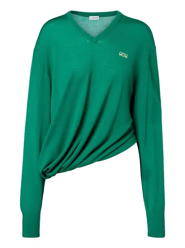 Loewe Asymmetric Wool Sweater - Green