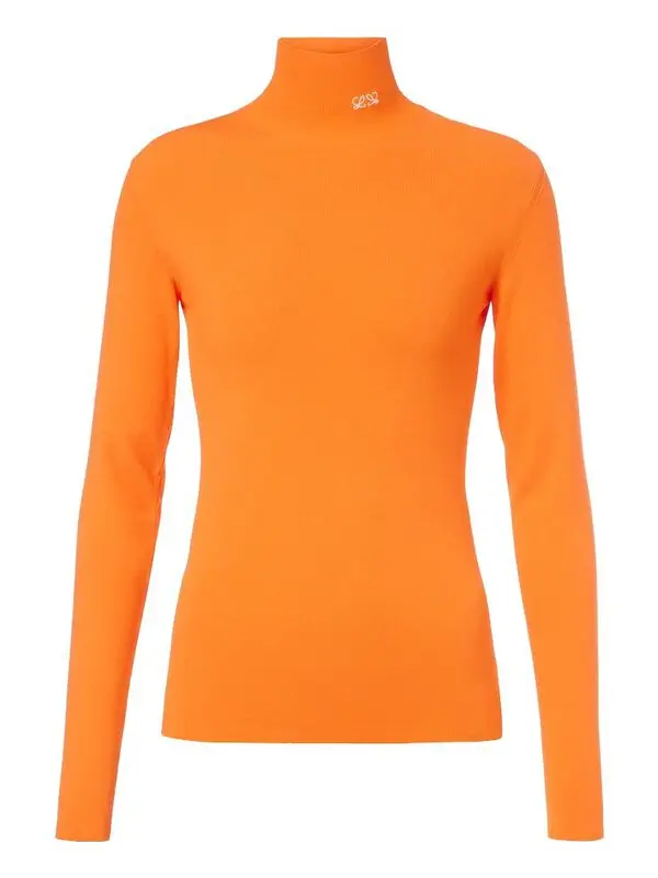 Loewe Double Ribbed-knit Mock Neck Top - Orange
