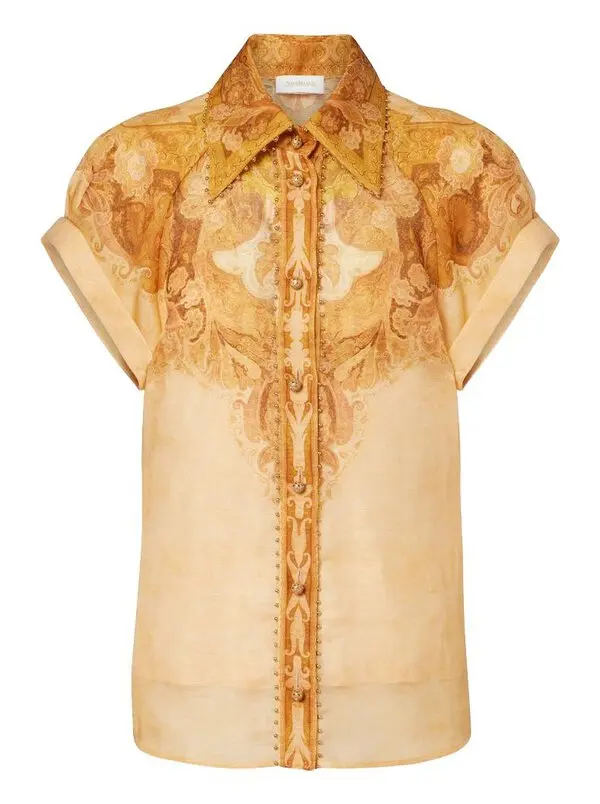 Zimmermann Como Printed Linen And Silk Blouse - Orange