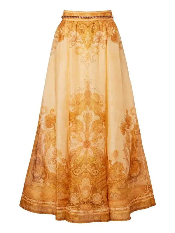 Zimmermann Como Printed Linen And Silk Maxi Skirt - Orange
