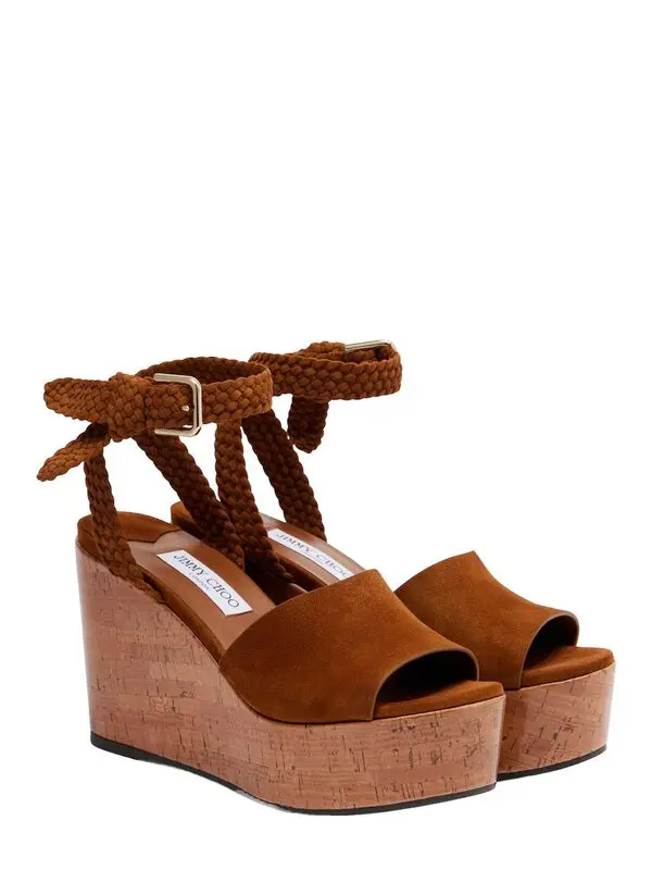 JIMMY CHOO Jori Suede Platform Sandals - Brown