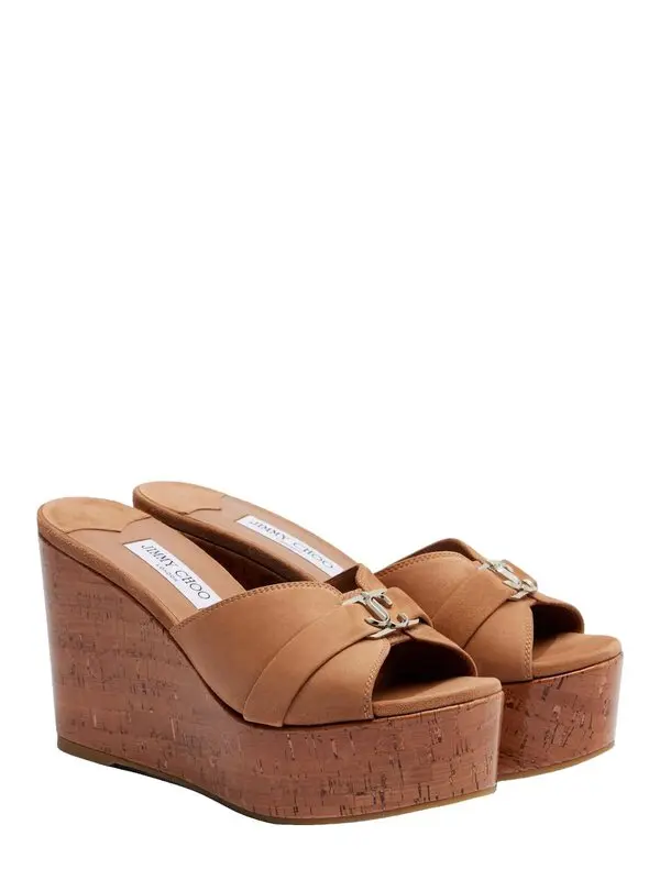 JIMMY CHOO Leda Suede Wedge Mules - Beige