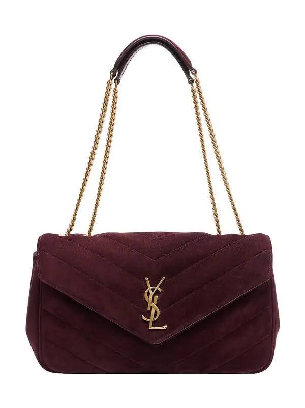 Saint Laurent Loulou Medium Suede Shoulder Bag - Burgundy