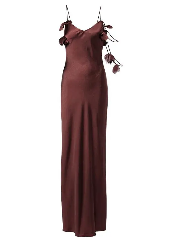 SELF-PORTRAIT Embellished Satin Gown - Brown