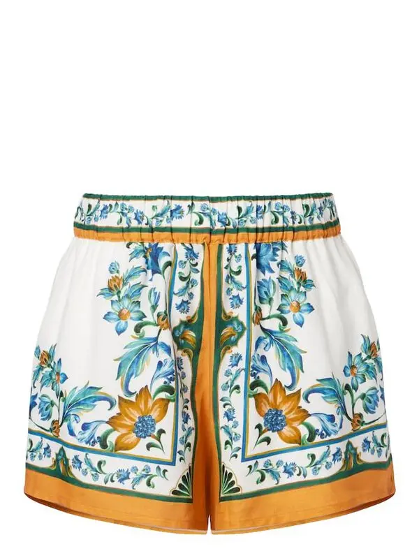 Farm Rio Flora Tile Linen-blend Shorts - White