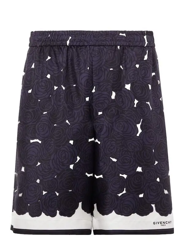 Givenchy Floral Print Silk Twill Shorts - Blue