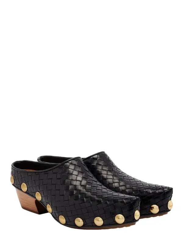 Bottega Veneta Gondola Intrecciato Studded Leather Clogs - Black