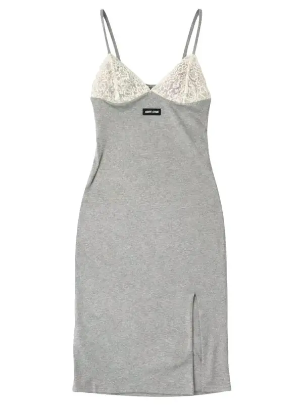 Miu Miu Lace-panel Midi Dress - Grey