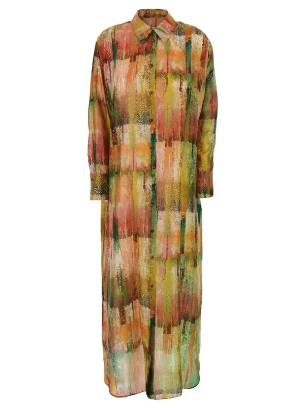 Momoni Printed Collared Dress - Orange
