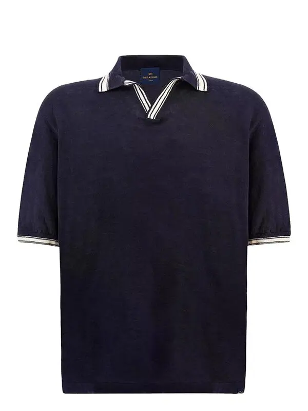 Paul & Shark Open-collar Linen T-shirt - Blue