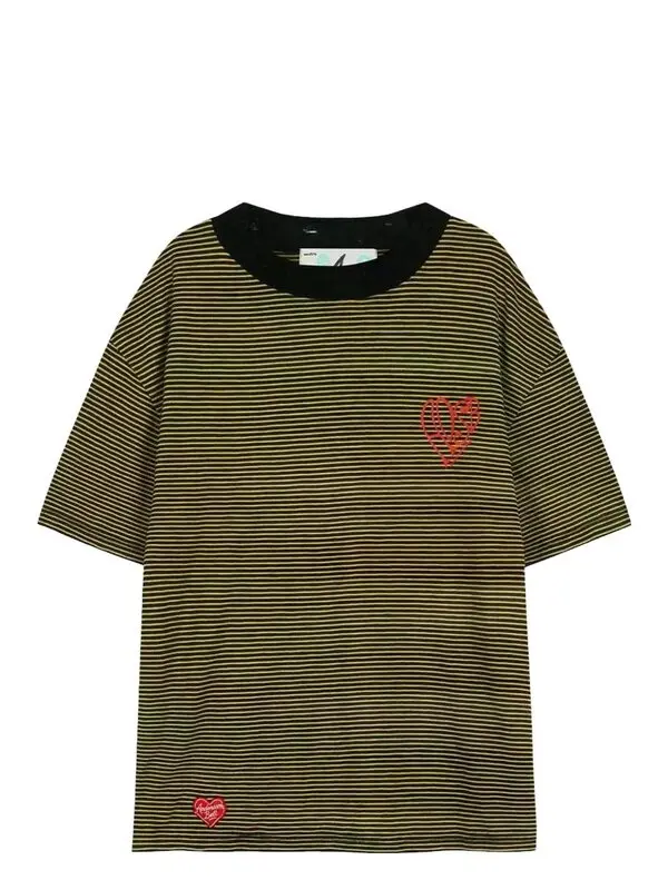 Andersson Bell Striped Heart-embroidered T-shirt - Yellow