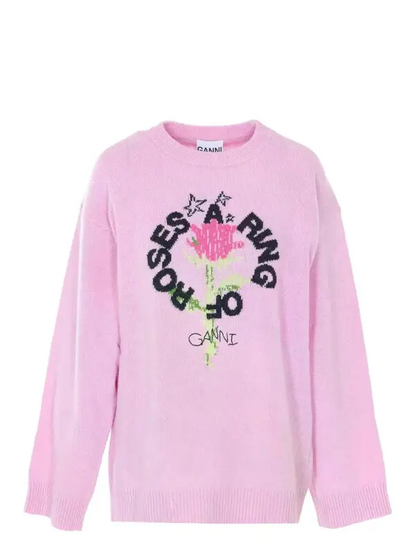 GANNI Crew-neck Long-sleeve Sweater - Pink