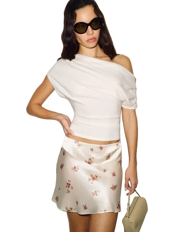 REFORMATION Samara Silk Mini Skirt - Ivory