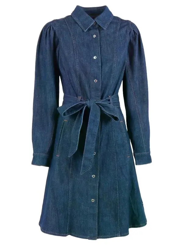 7 For All Mankind Puff-sleeve Midi Dress - Blue