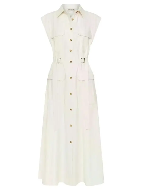 NICHOLAS Buckle-detail Shirt Midi Dress - Neutrals