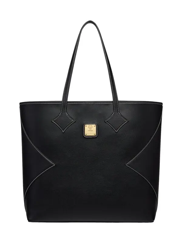 Mcm Calfskin Leather Shopper - Black