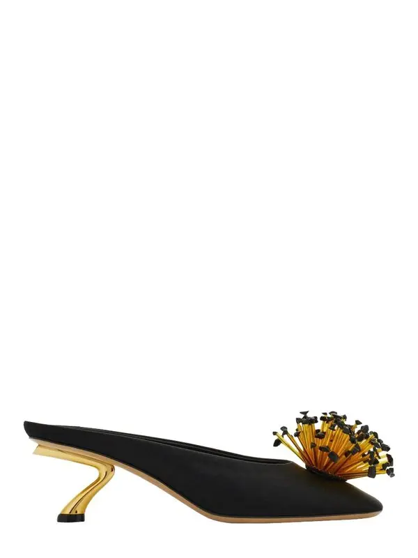 FERRAGAMO Satin Mules With F Heel - Black