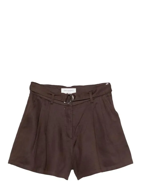 Ermanno Scervino Linen Blend Belted Shorts - Brown