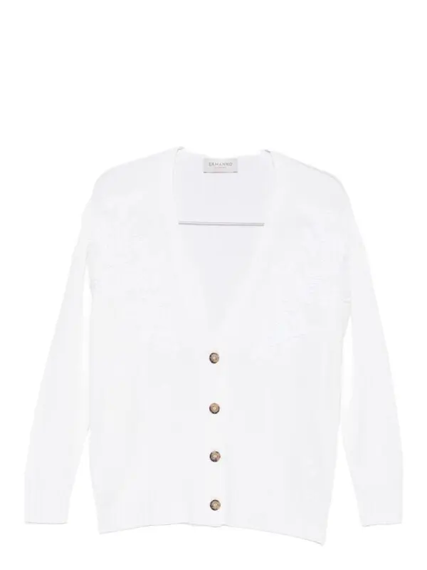 Ermanno Scervino Cotton Blend V-neck Cardigan - White